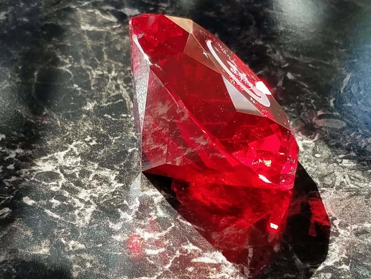 Personalized Ruby Crystal Paperweight | Fantasy Glassworks - Rockford, IL