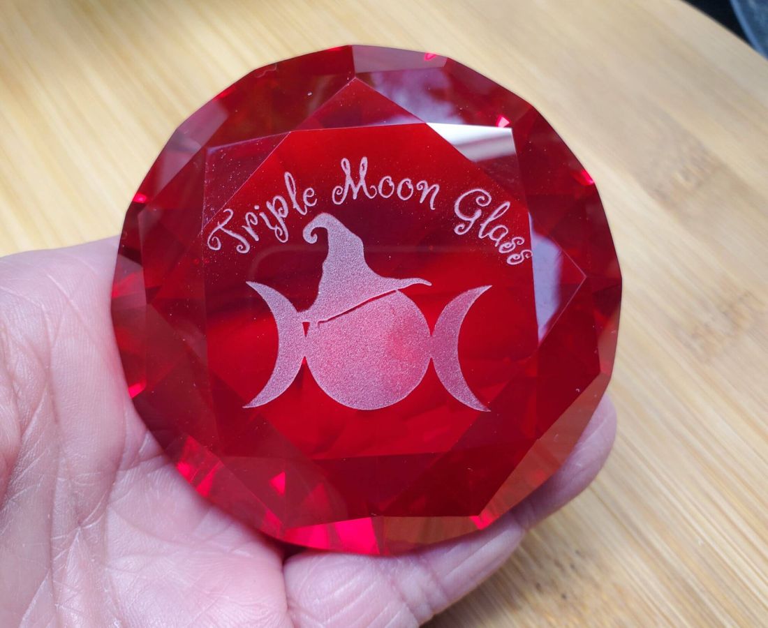 Personalized Ruby Crystal Paperweight | Fantasy Glassworks - Rockford, IL