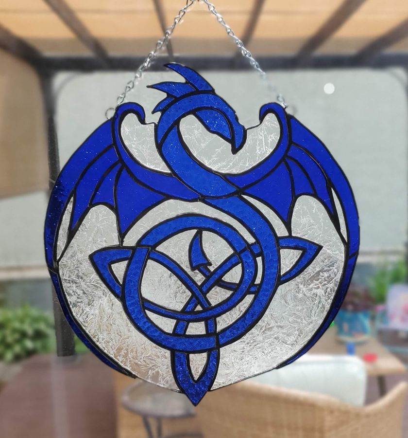 Blue Celtic Stained Glass Dragon | Stained Glass by Triple Moon Glass ...