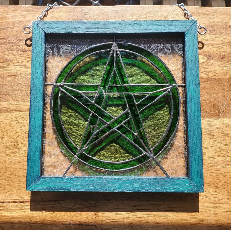 Green Pentacle Stained Glass Window Panel | Stained Glass by Triple ...