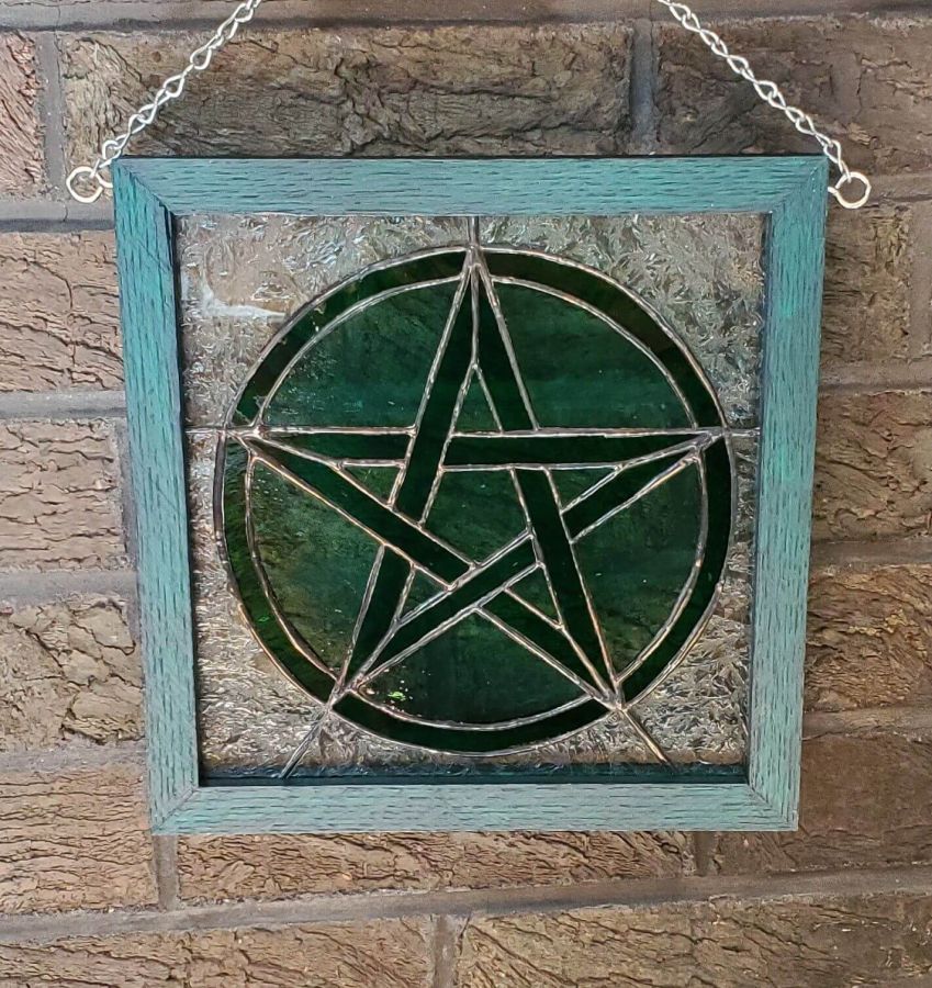 Green Pentacle Stained Glass Window Panel | Stained Glass by Triple ...