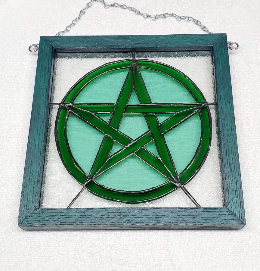 Green Pentacle Stained Glass Window Panel | Stained Glass by Triple ...