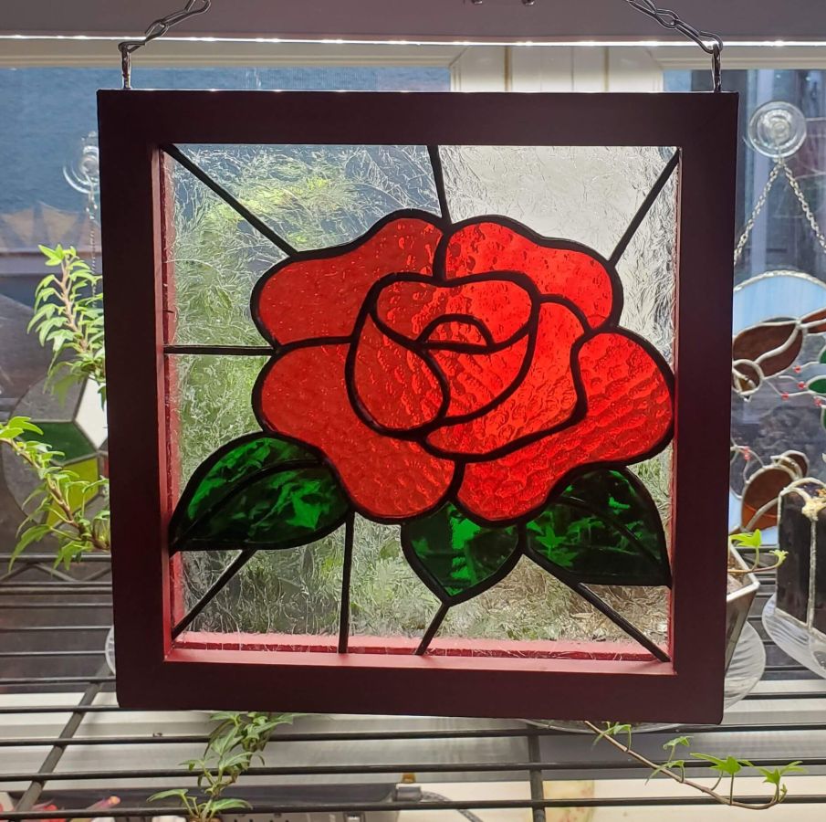 Red Rose Stained Glass Window Panel | Stained Glass by Triple Moon ...