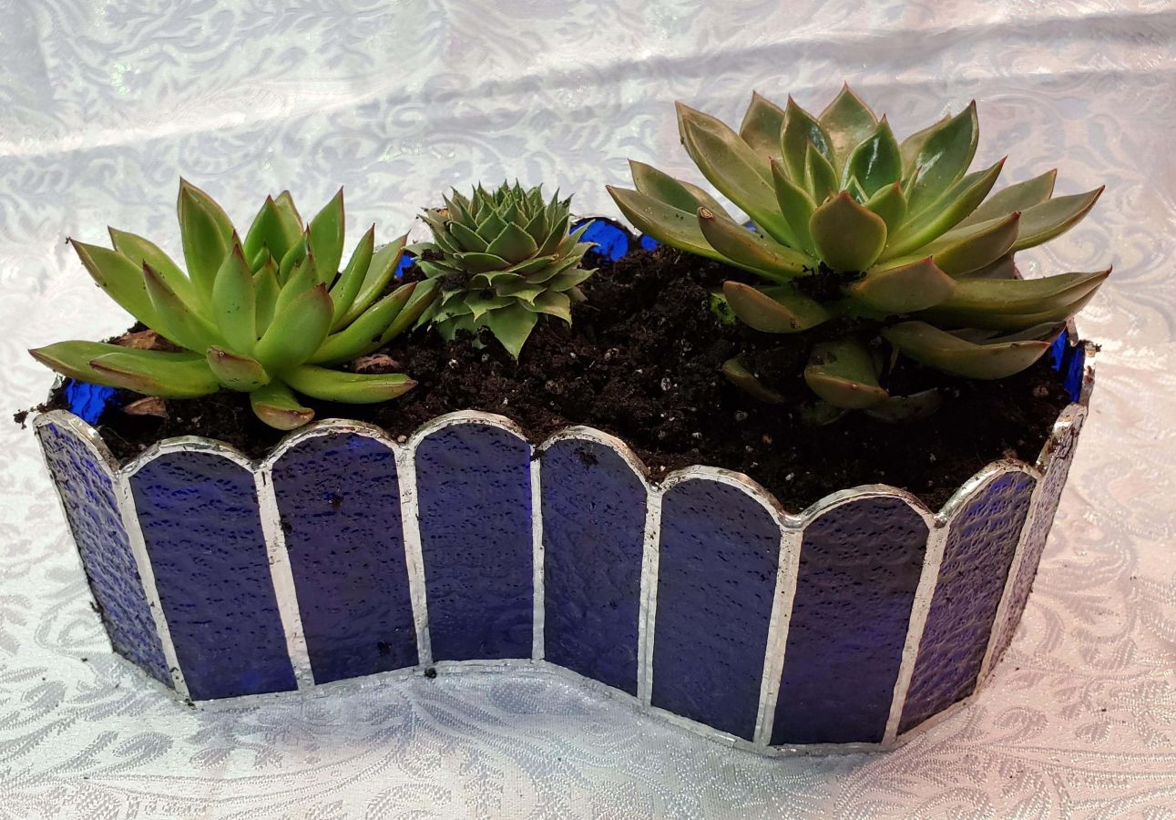Blue Stained Glass Kidney Planter | Stained Glass by Triple Moon Glass ...