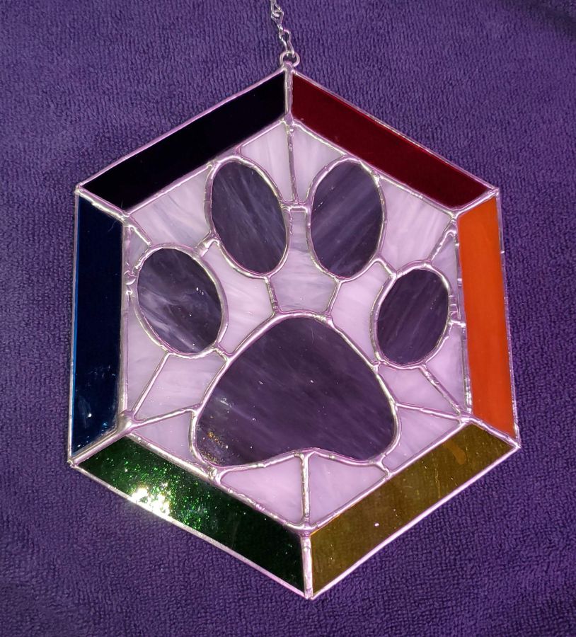Rainbow Octagon Paw Print | Stained Glass by Triple Moon Glass ...